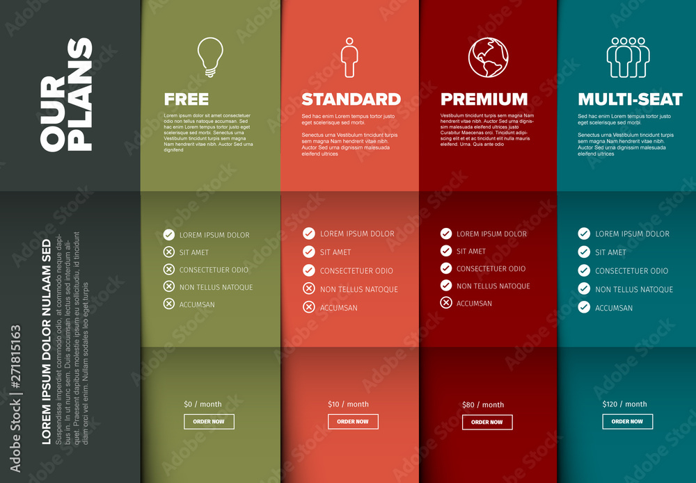 4 Product Plan with Features Layout Stock Template | Adobe Stock