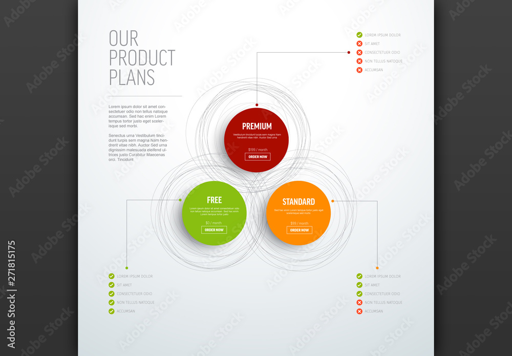 3 Product Plan with Features Layout with Circles Stock Template | Adobe ...