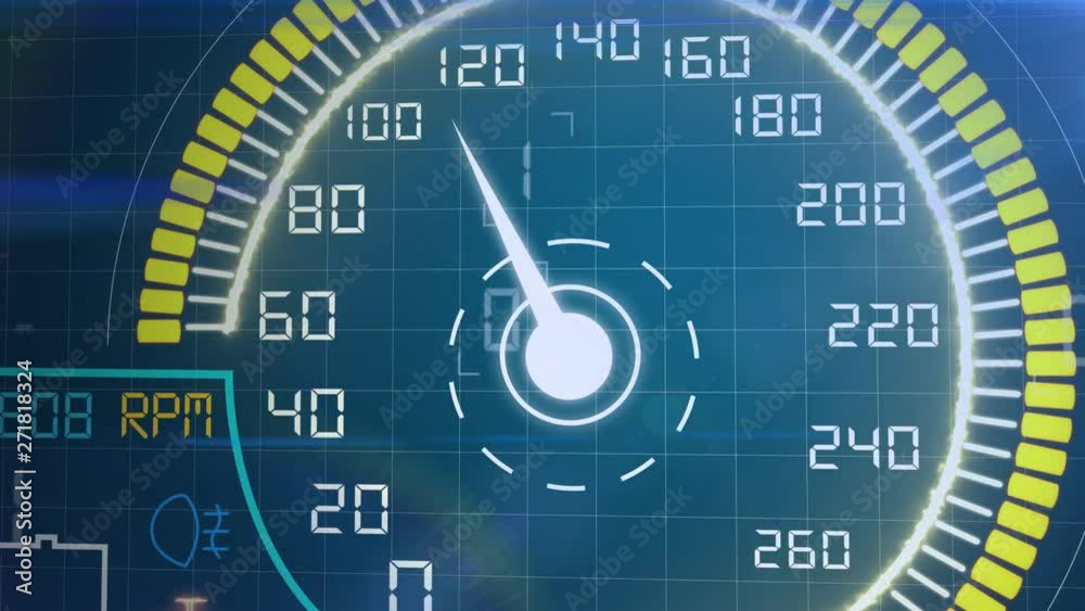 Speedometer with dashboard. The car picks up speed. electric vehicle ...