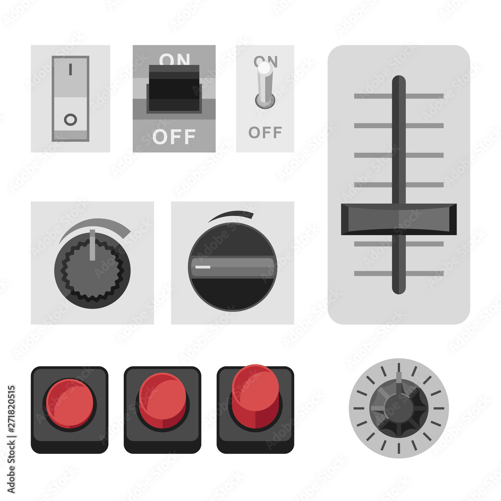 Switches icons in flat style. Set with varieties of switches and ...
