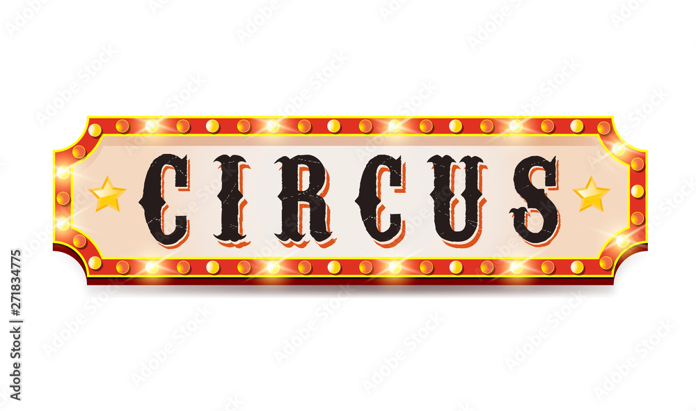 Vintage circus banner with bright bulbs on white background. Stock ...