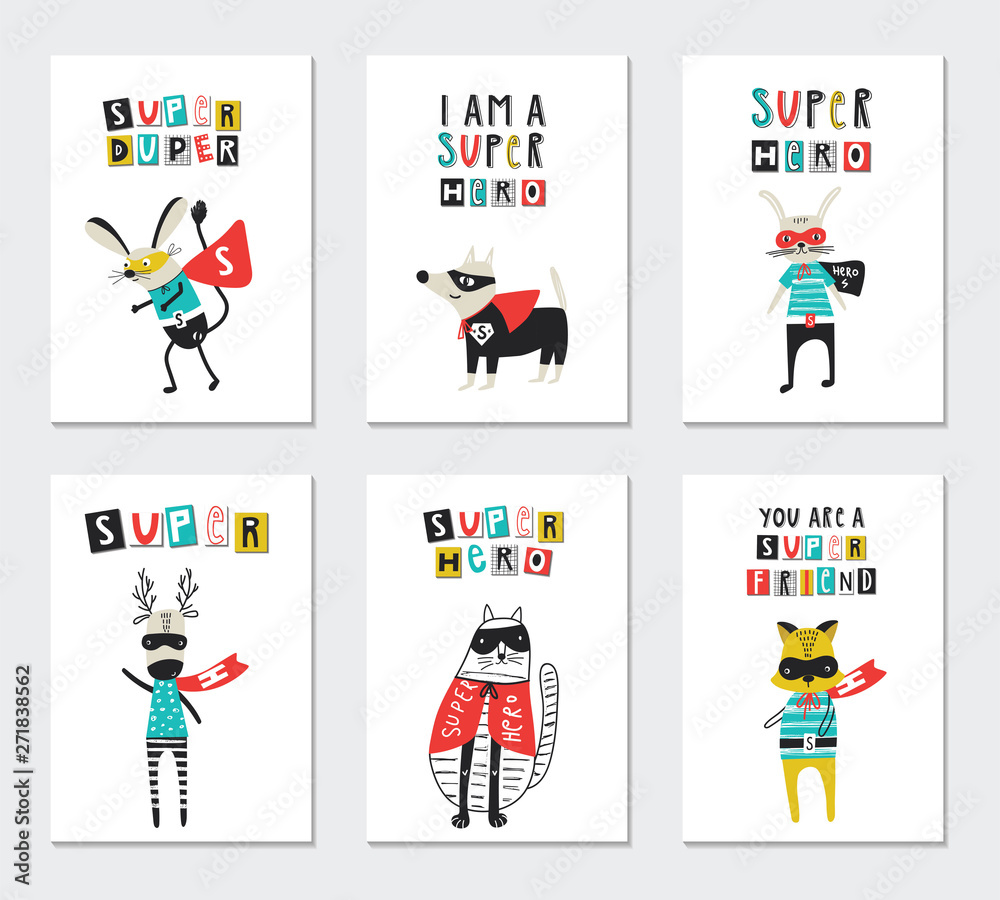 Super Hero - collection of nursery posters with cute and fun kids super ...