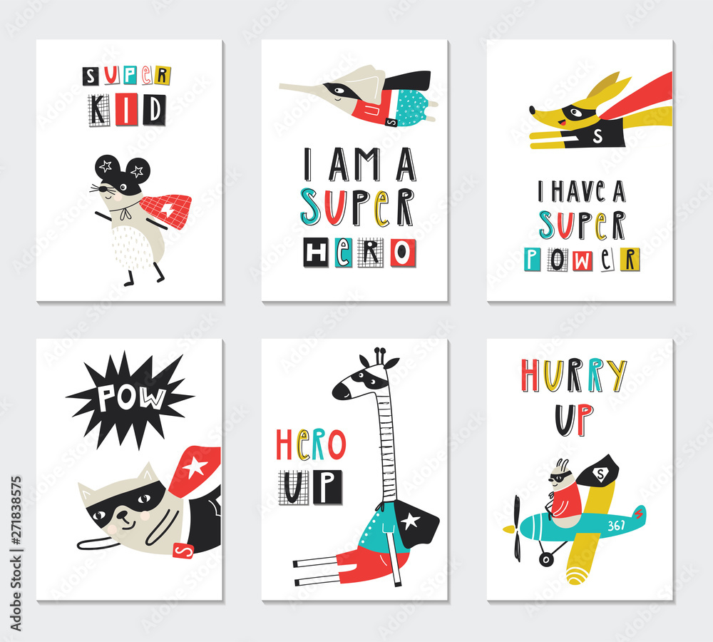 Super Hero - collection of nursery posters with cute and fun kids super ...