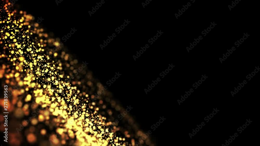 gold particles in liquid float and glisten. Background with glittering ...