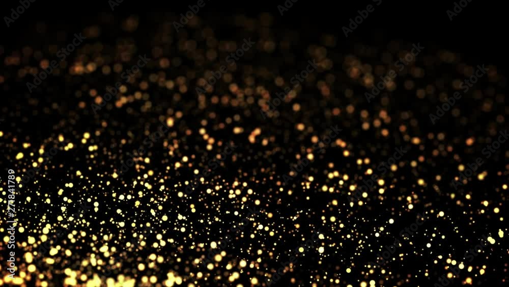 gold particles in liquid float and glisten. Background with glittering ...