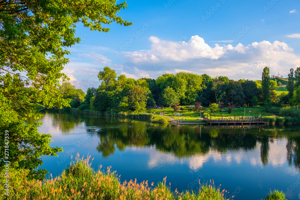 Warsaw, Poland - Panoramic view of the Szczesliwicki Park - one of the ...