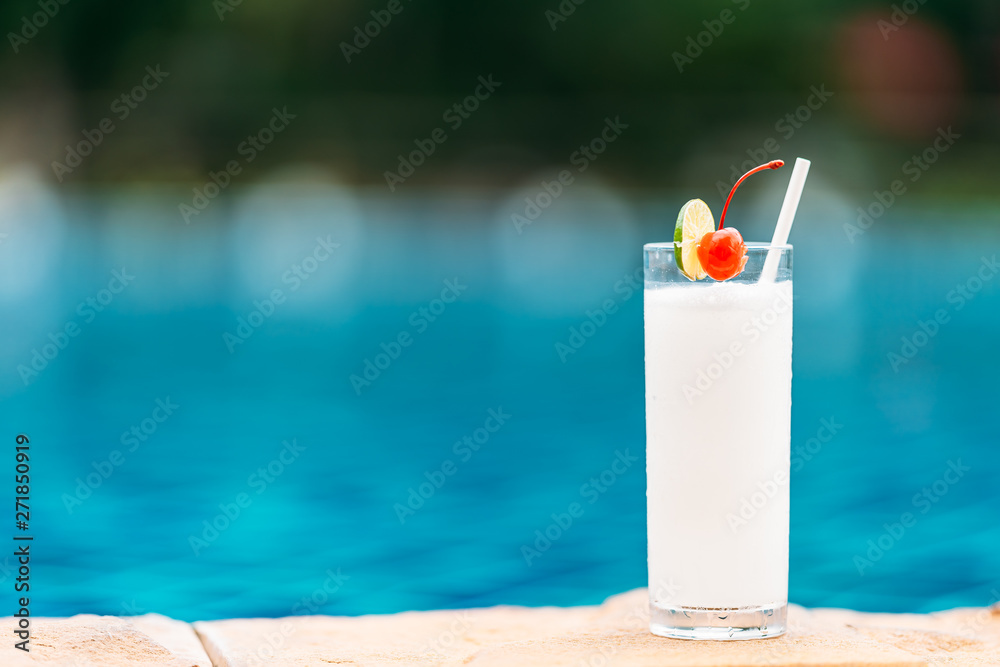 Coconut juice drink around swimming pool in hotel resort Stock Photo ...