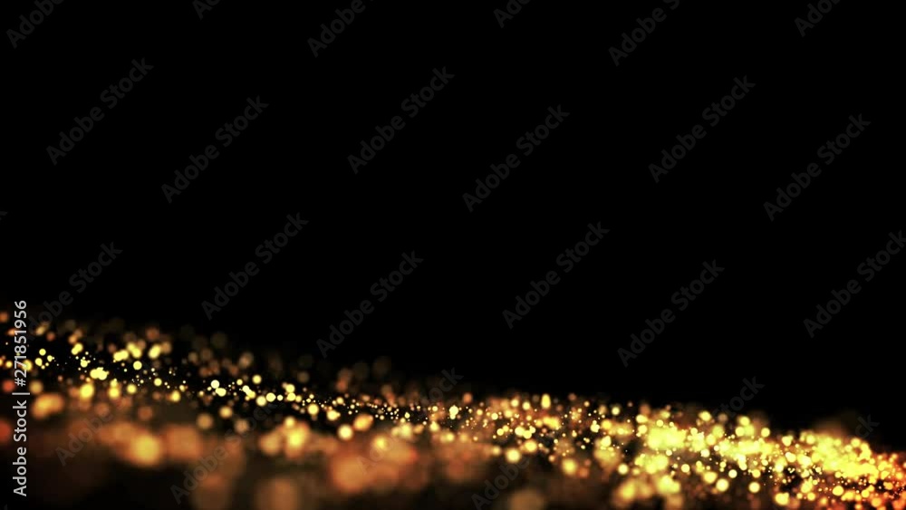 gold particles in liquid float and glisten. Background with glittering ...