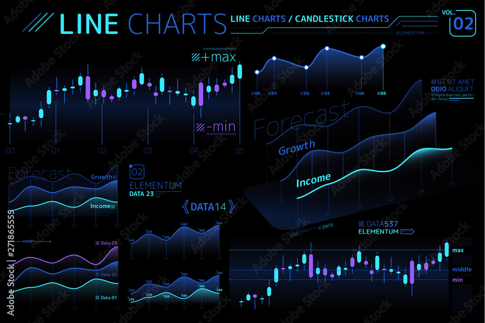 Line Charts and Area Charts Infographic Elements Stock Vector | Adobe Stock