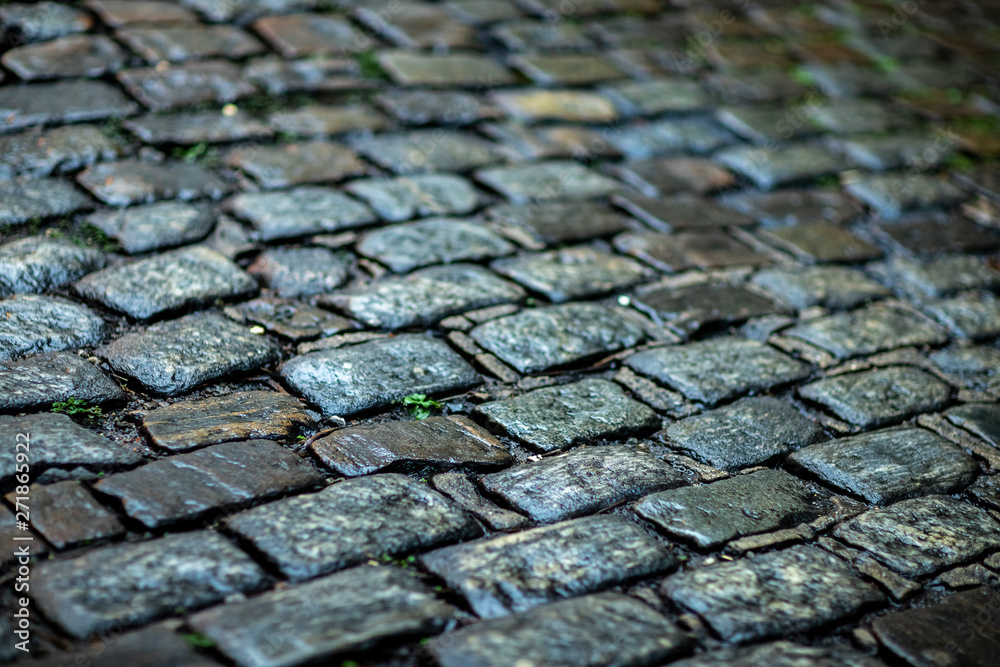 Stone pavement texture. Granite cobblestoned pavement background ...