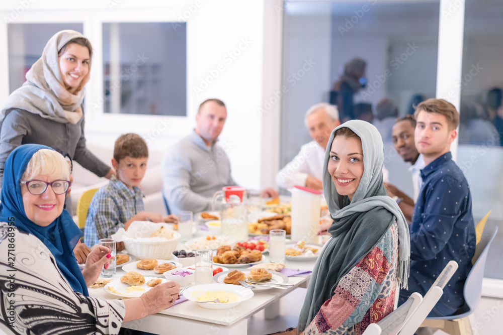 modern multiethnic muslim family having a Ramadan feast Stock Photo ...