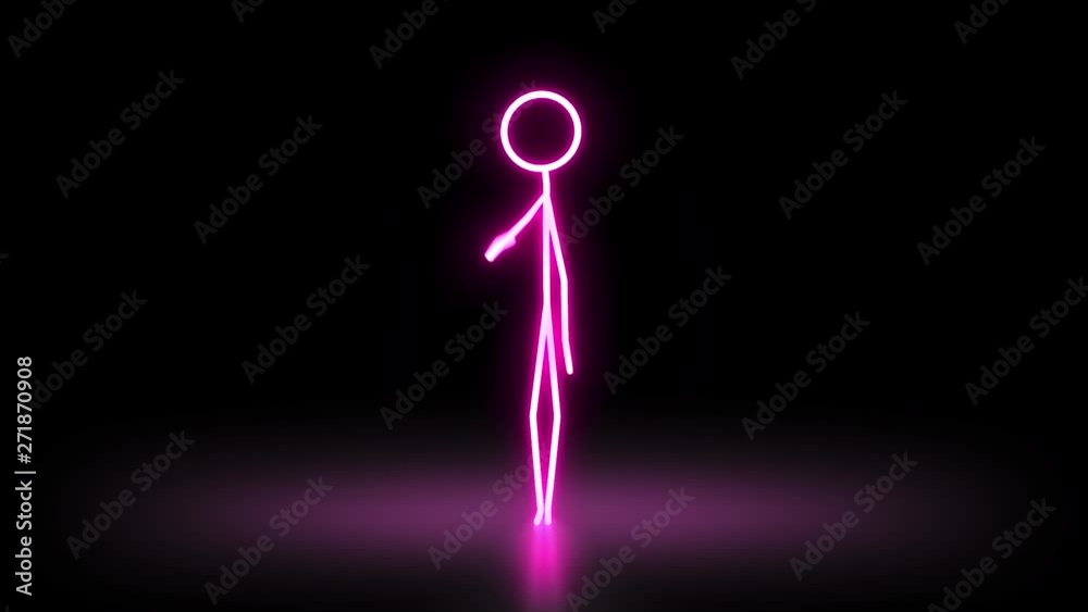 Looping happy stickman waving and jumping in a neon style vídeo do ...