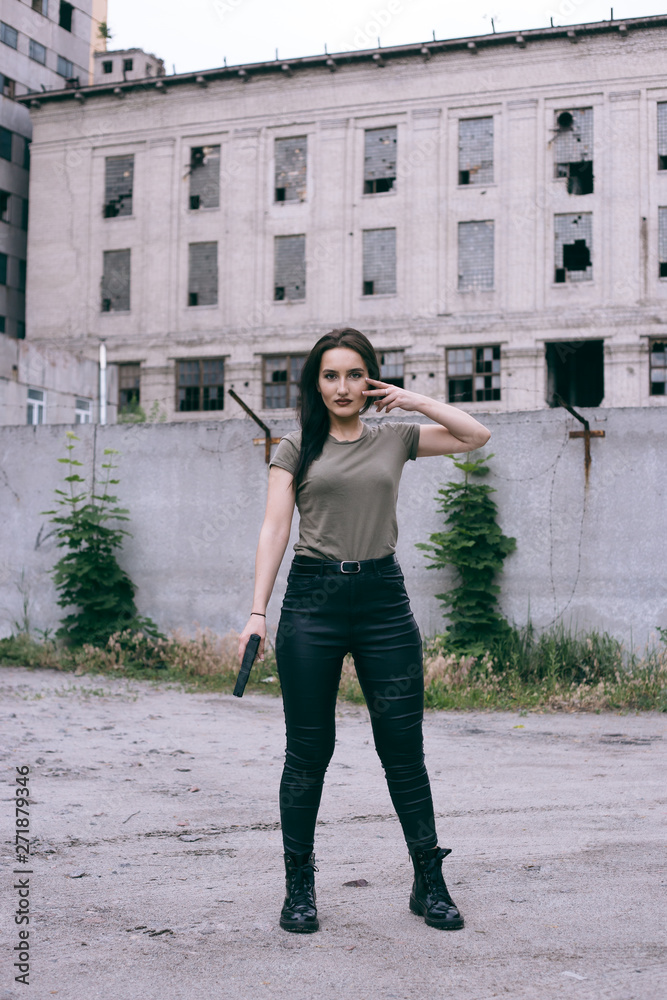 Powerful Woman Holding Gun Action Movie Style. Train adventure ...