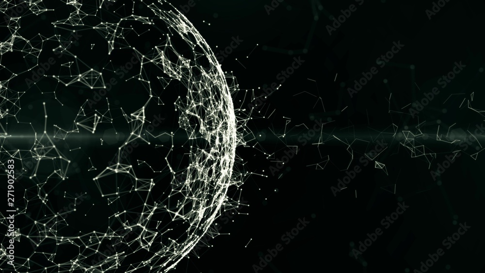 Abstract plexus Sphere, geometric background with moving lines, dots and triangles. Plexus ...