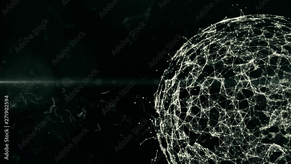 Abstract plexus Sphere, geometric background with moving lines, dots ...