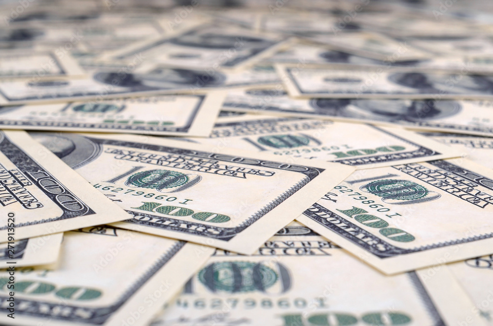 Pile of one hundred US banknotes. Cash of hundred dollar bills Stock ...