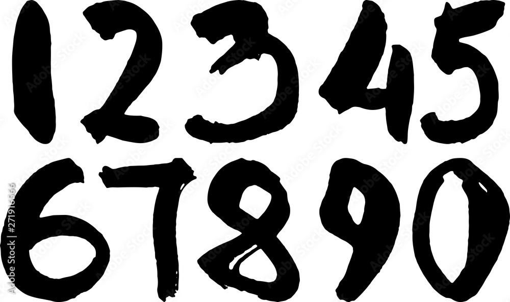 Set of grunge hand-drawn numbers. Modern dry brush lettering. Vector ...