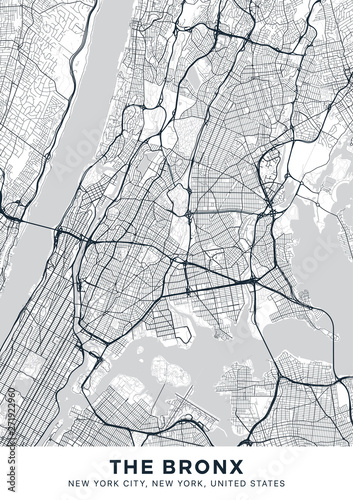 Plakat The Bronx map. Light poster with map of The Bronx borough (New ...