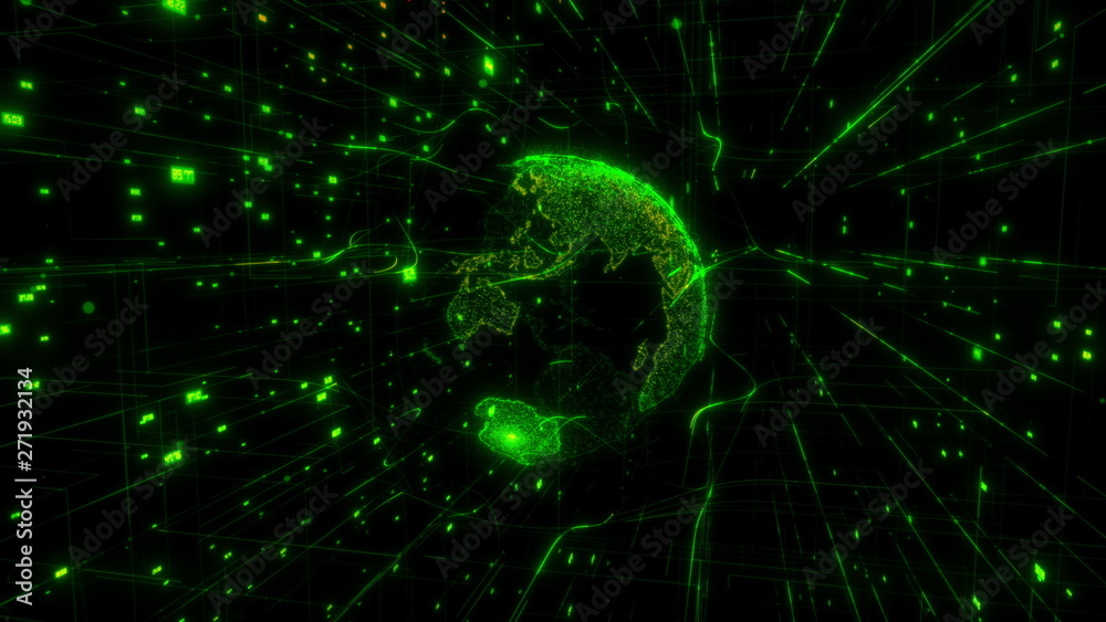 Big data cloud around digital earth data globe abstract 3D rendering ...