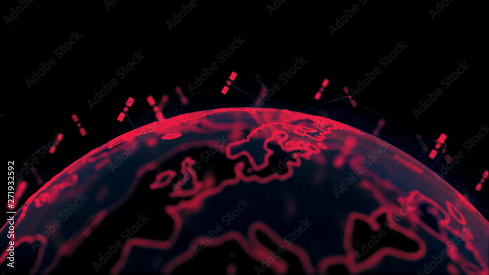 abstract 3D rendering satellites starlink network, digital earth data ...
