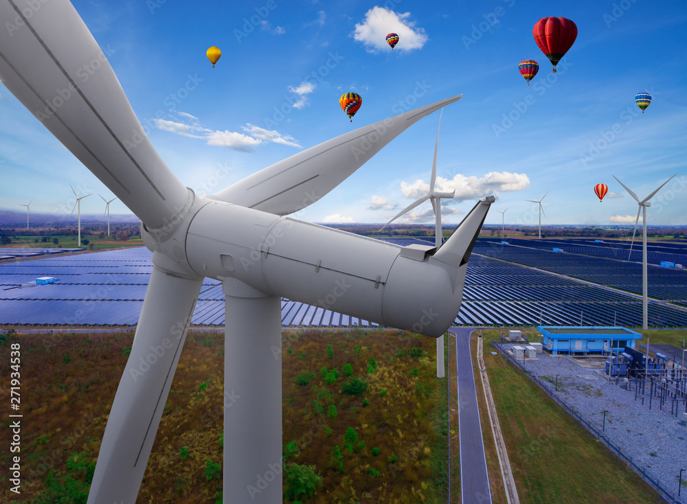 Solar energy panel photovoltaic cell and wind turbine farm power ...