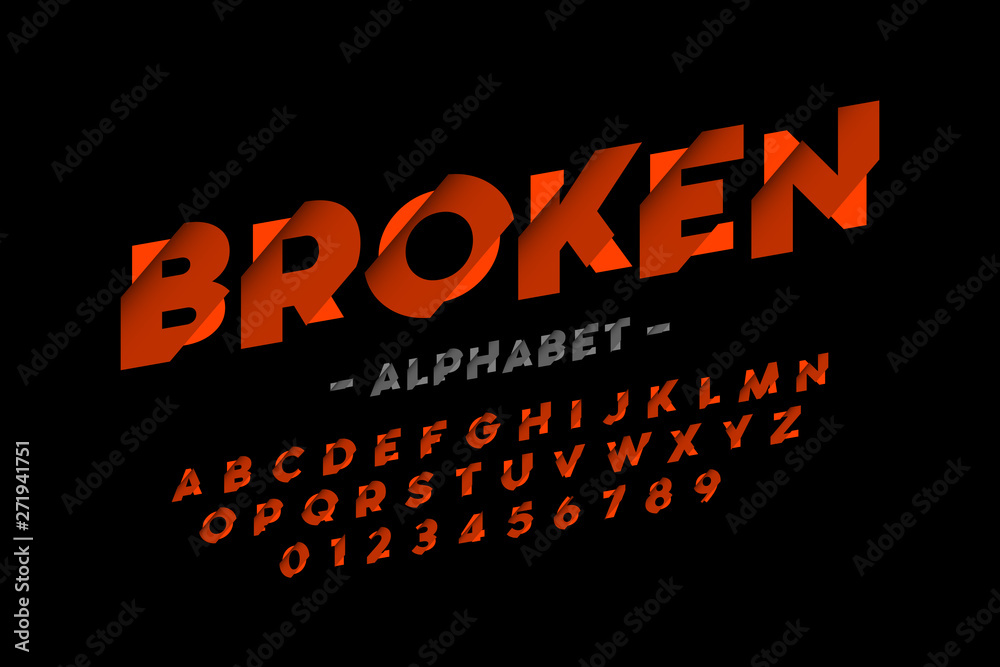 Broken font design, alphabet letters and numbers Stock Vector | Adobe Stock