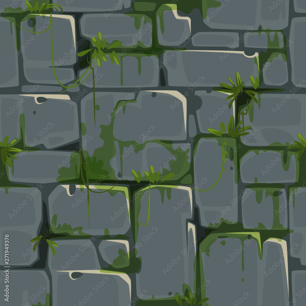Stone brick wall seamless texture for jungle theme vector Stock Vector ...