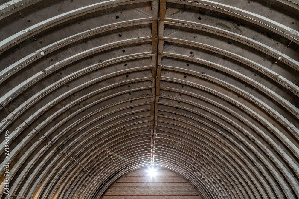 Abandoned empty warehouse, old rustic metal structure with metal ...