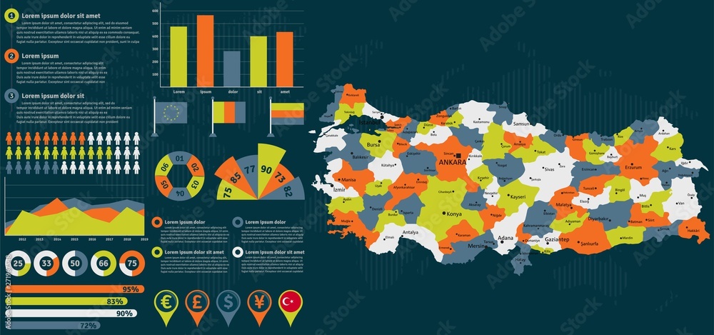 Detailed Turkey map with infographic elements. Vector illustration ...