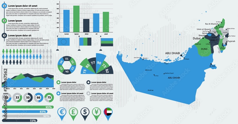 Detailed United Arab Emirates map with infographic elements. Vector ...