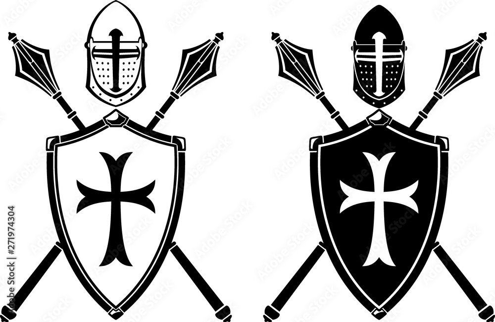 Crusader Armor, Shield and Mace Emblem Vektor Stok | Adobe Stock