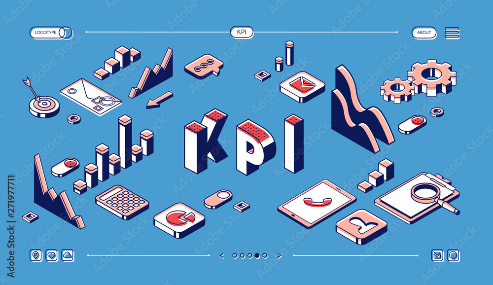 KPI key performance indicators isometric landing page, business ...