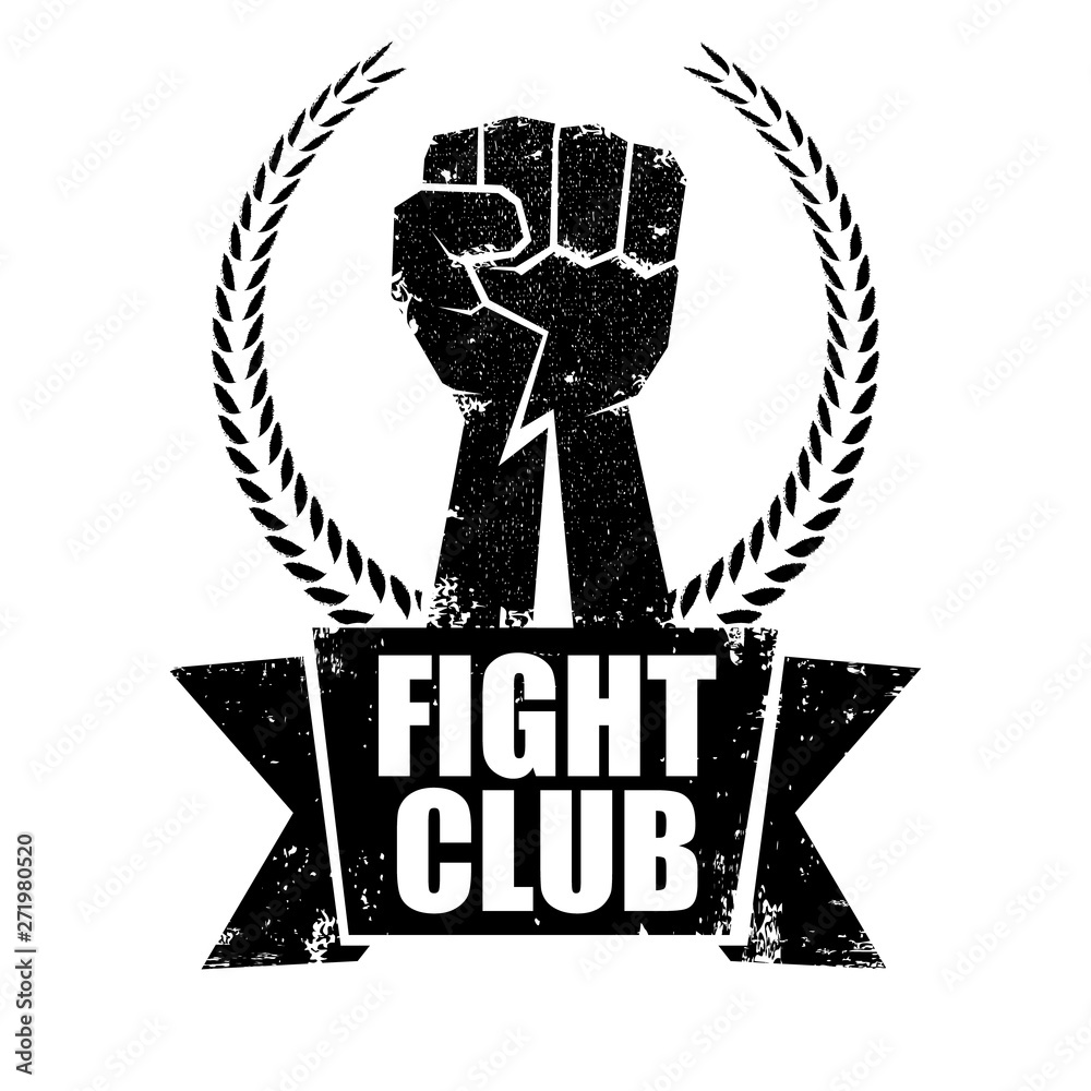 fight club vector logo or label with grunge black man fist isolated on ...