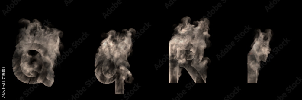 capital (uppercase) and lowercase letters Q and R made of dense smoke ...
