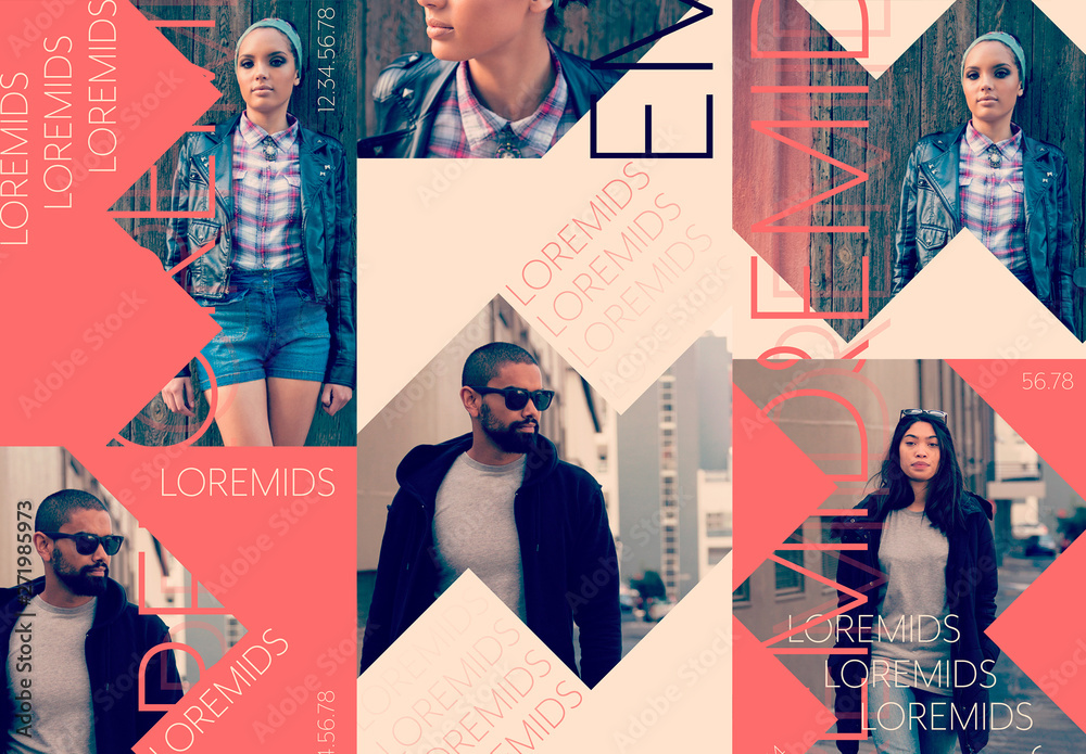 Social Media Post and Story Layouts with Zig Zag Photo Placeholders ...