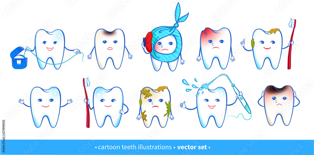 Vector illustration of cartoon tooth characters Stock Vector | Adobe Stock