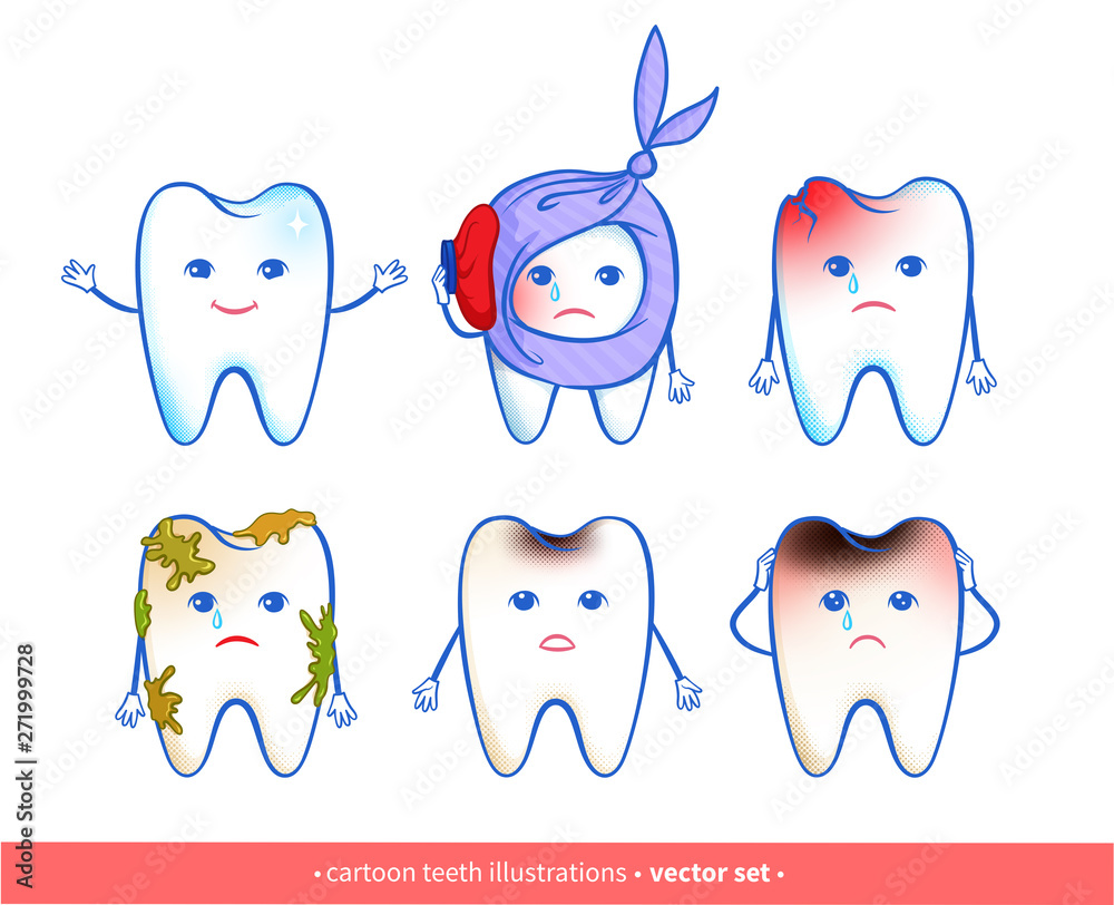 Vector collection of cartoon tooth characters Stock Vector | Adobe Stock