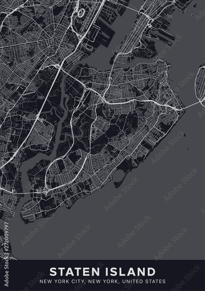 Stockvector Staten Island map. Dark poster with map of Staten Island ...