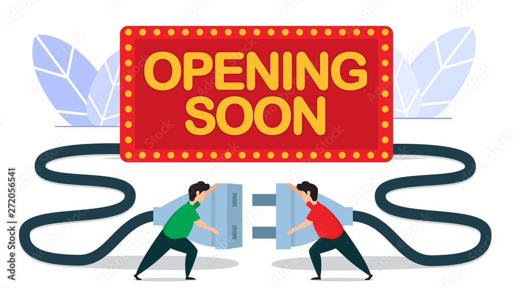 opening soon creative illustration vector of graphic , small people in ...