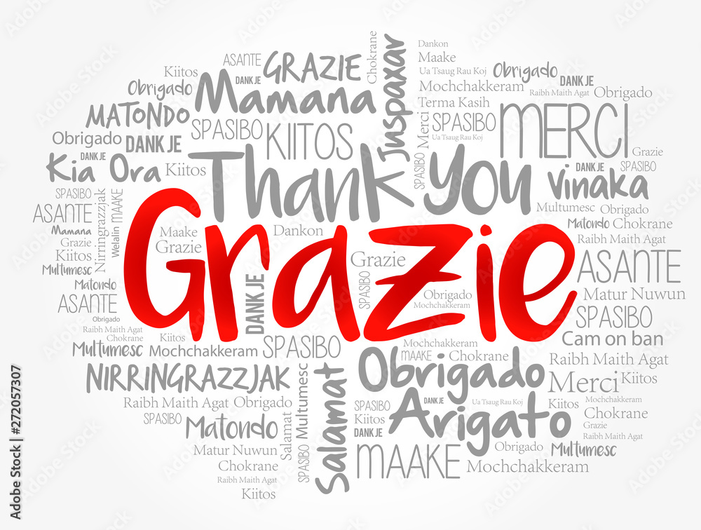 Vecteur Stock Grazie (Thank You in Italian) word cloud background in ...