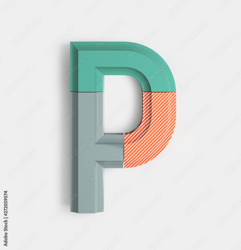 Letter P. Joyful Geometric Vivid Alphabet with Bright Coral And Pastel ...