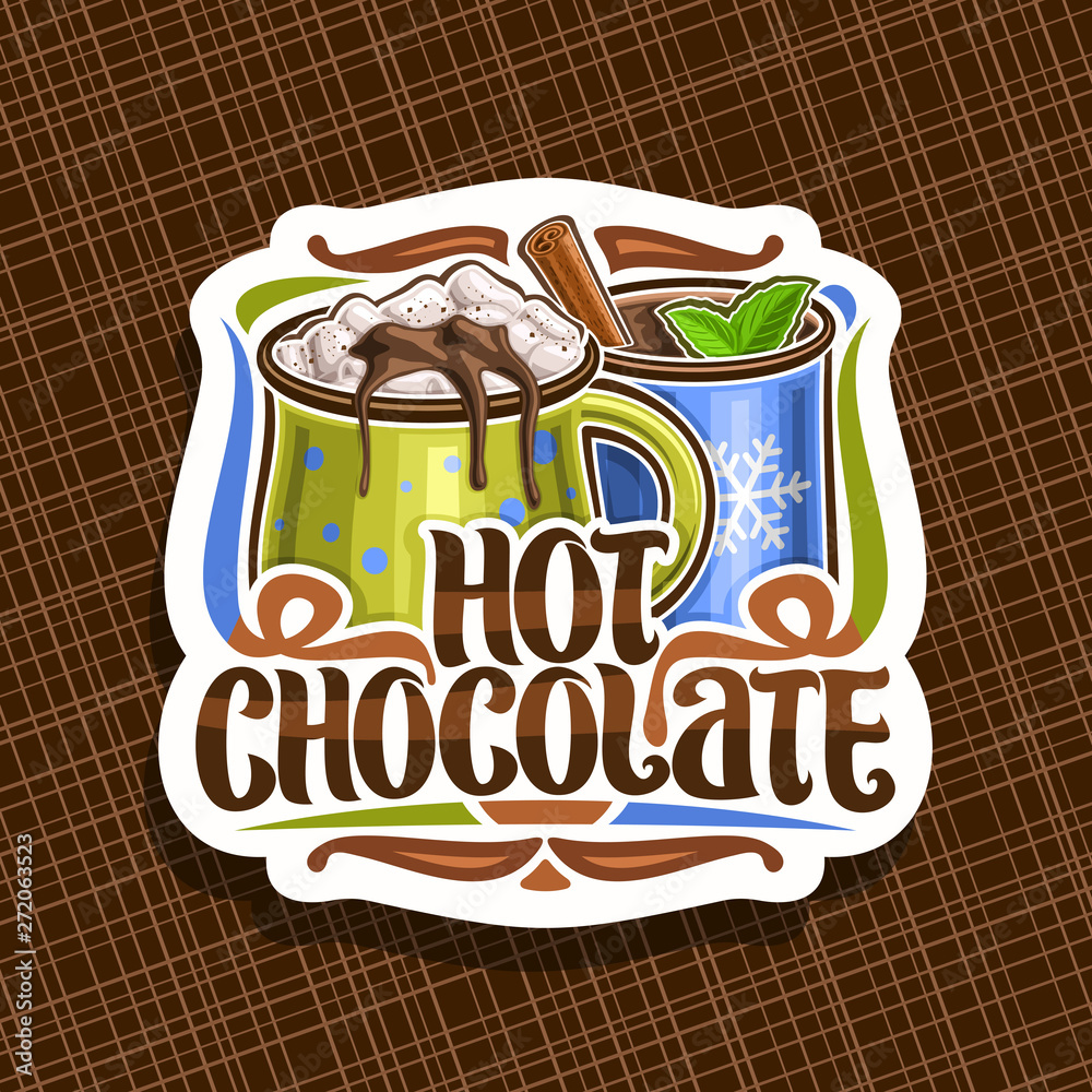 Vector logo for Hot Chocolate, decorative cut paper badge with 2 cups ...