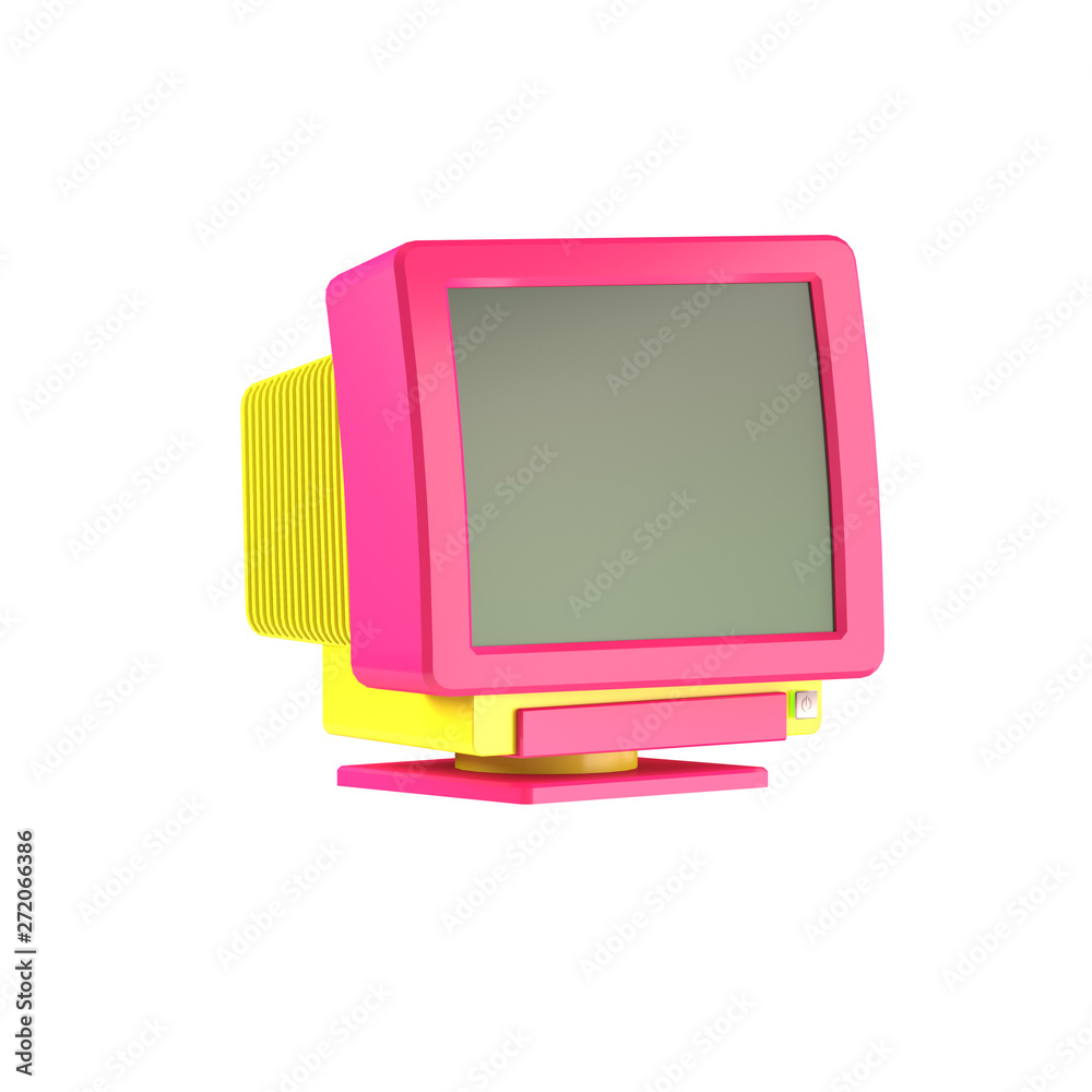Hot Pink Vintage CRT Retro Personal Computer Monitor on Isolated White ...