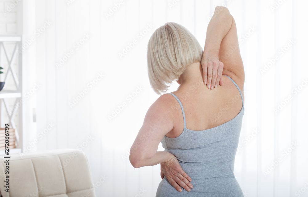 Woman with a pain in the body. Concept photo with indicating location ...