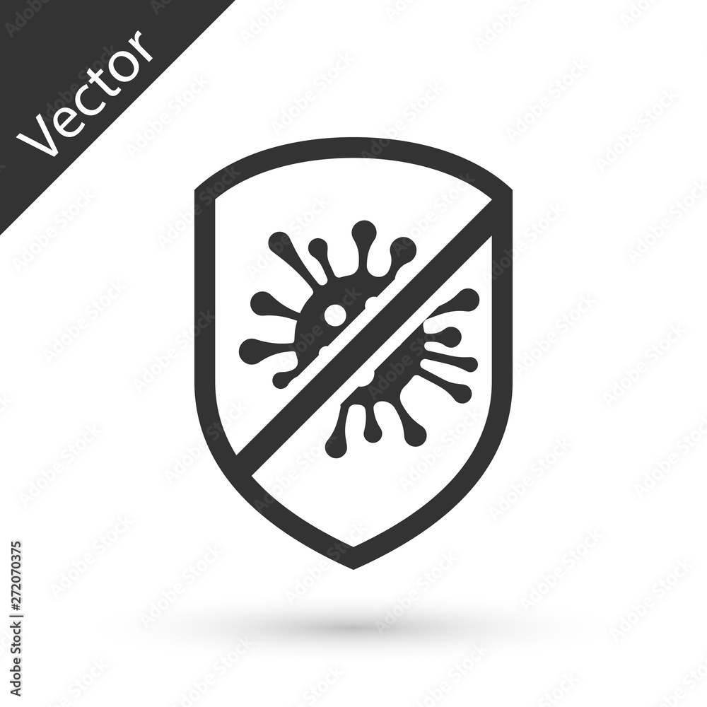 Grey Stop virus, bacteria, germs and microbe icon isolated on white ...
