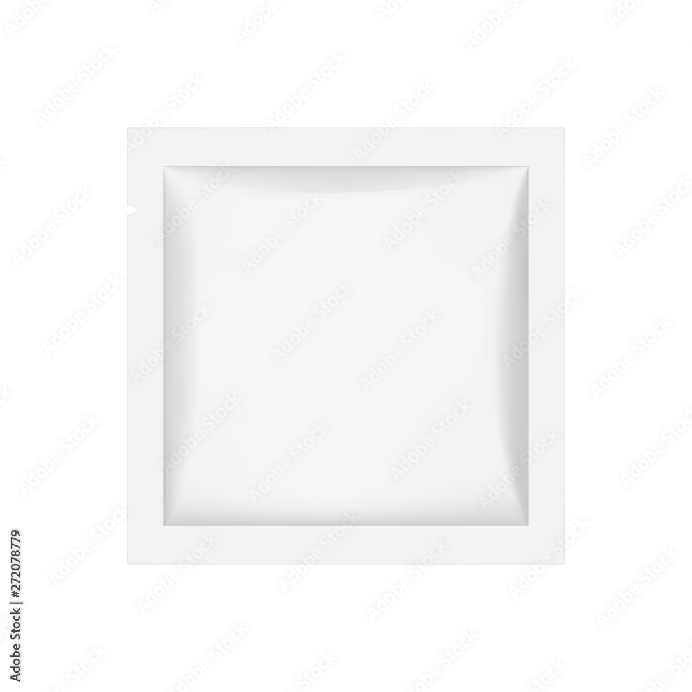 Small square sachet mockup isolated on white background. Vector ...