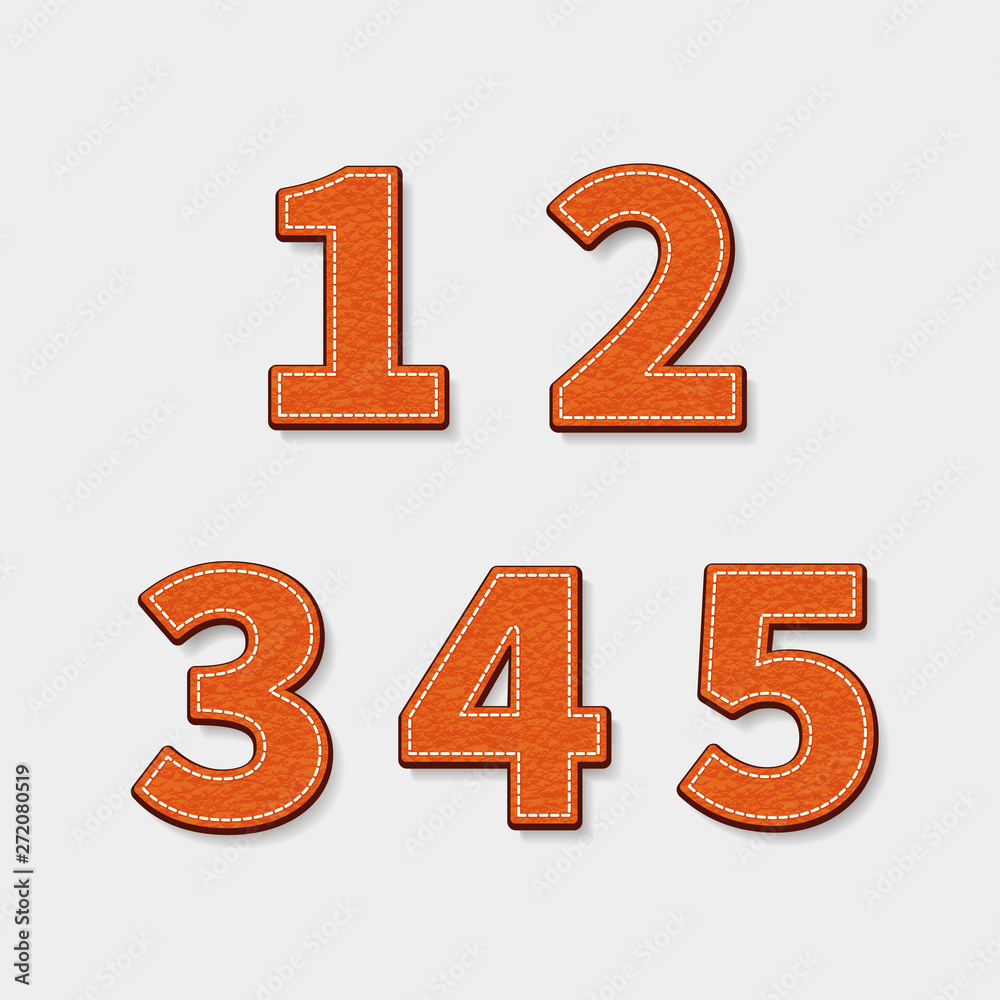 Stitching leather numbers set, leather texture tags vector illustration ...
