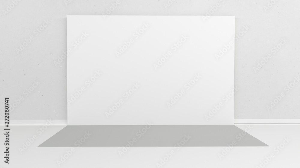 White backdrop 3x5 meters in room with grey paint on wall. 3d render ...