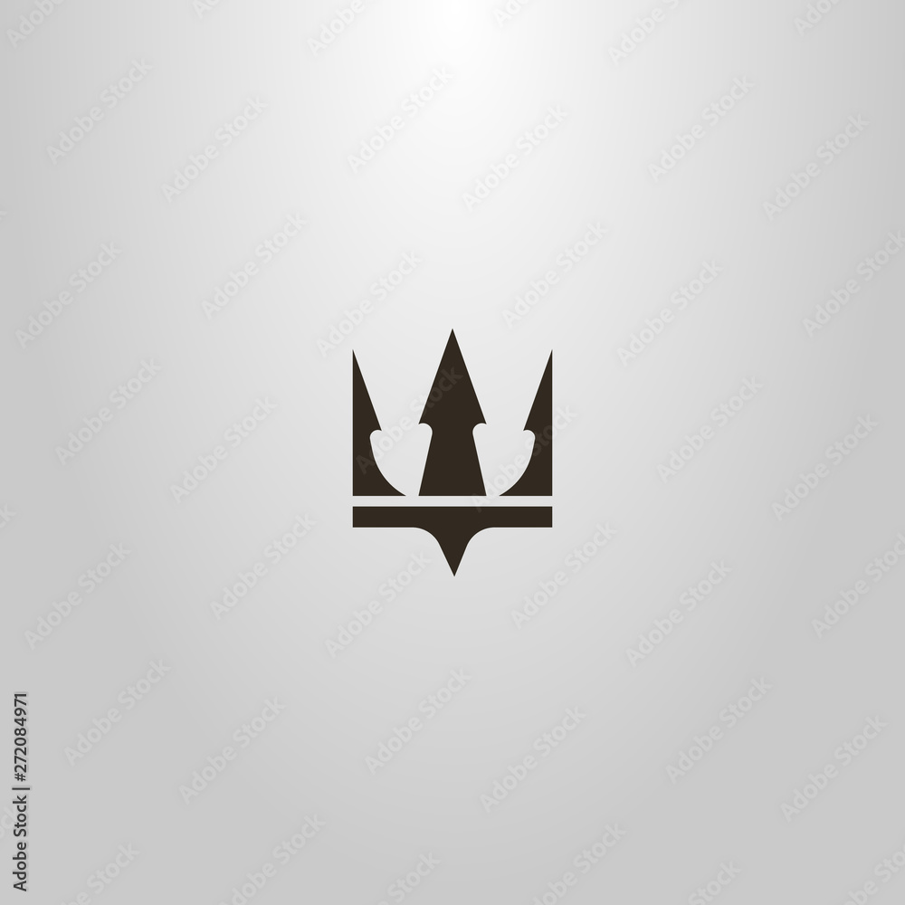 black and white simple flat art vector sign of crown or trident ...