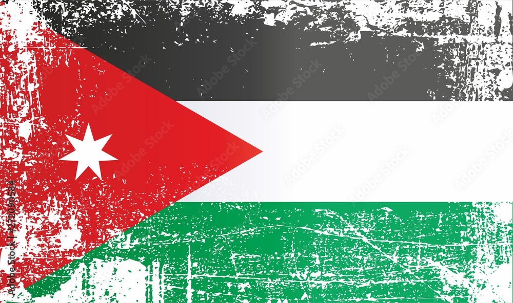 Flag of Jordan, Hashemite Kingdom of Jordan, Wrinkled dirty spots. Can ...